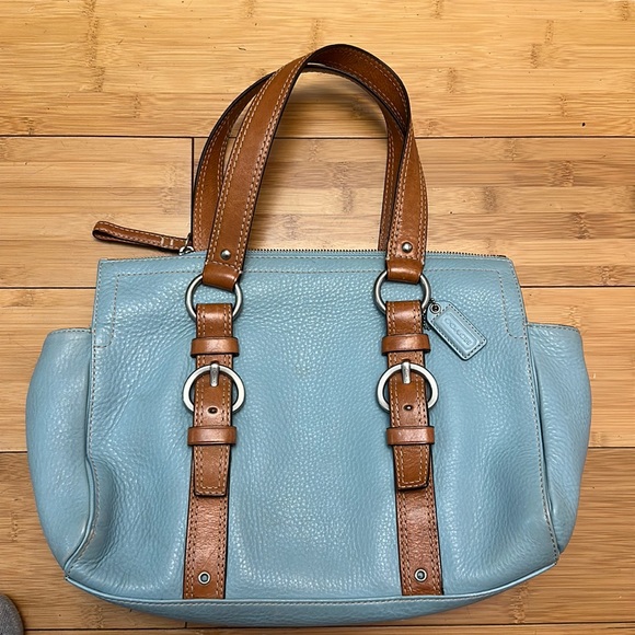 Bags | Coach Baby Blue Leather Shoulder Bag | Poshmark